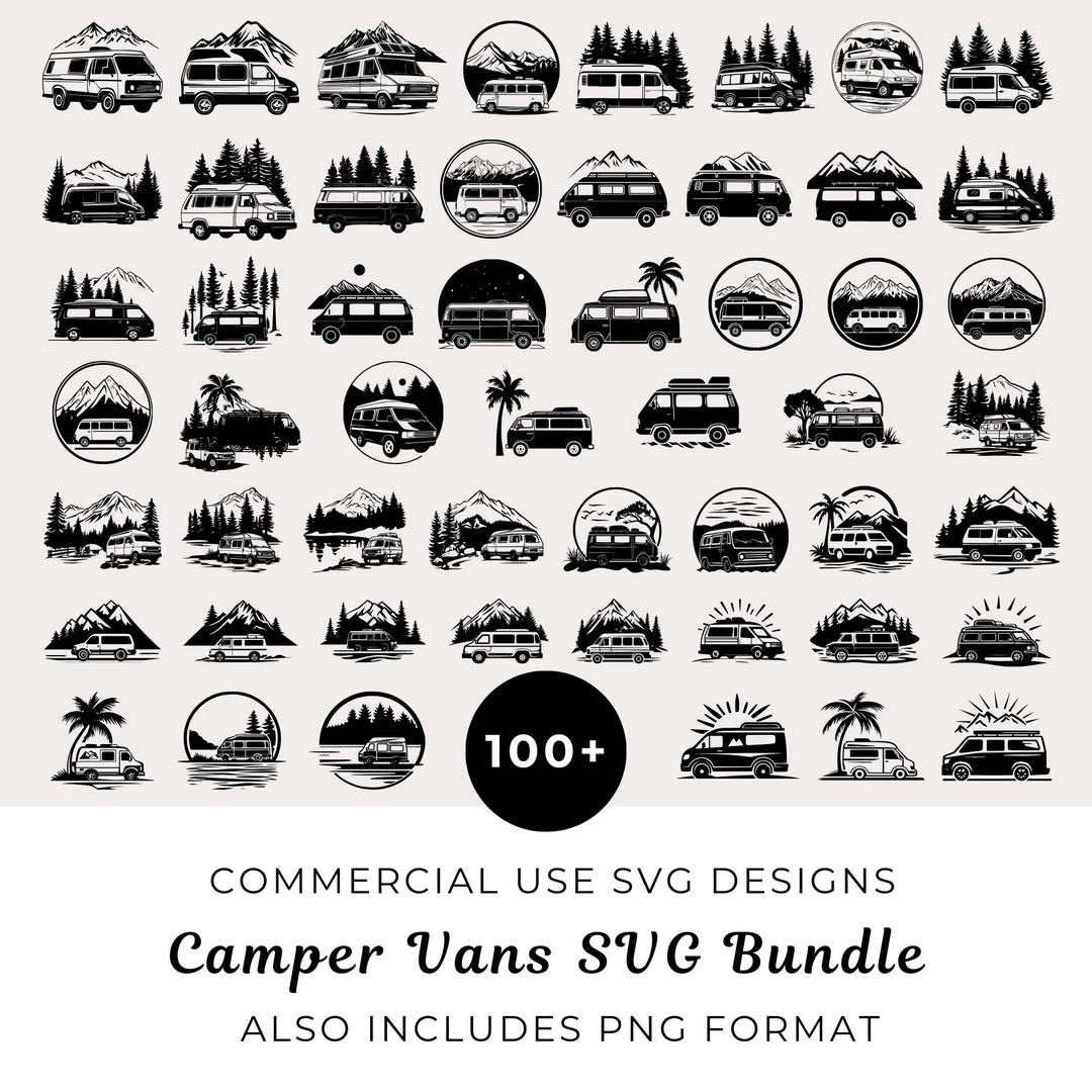 Camper Van Scene SVG Bundle, Camper Clipart, Adventure & Camping ...