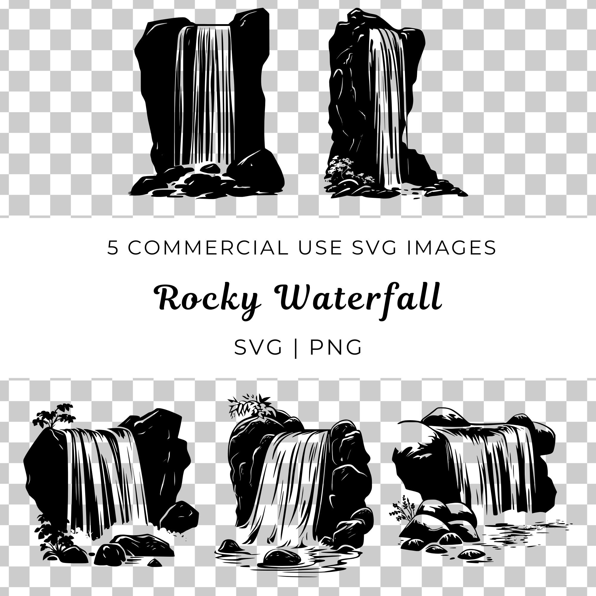 Rocky Waterfall Svg, Cascading Water Vector, Scenic Waterfall Svg ...