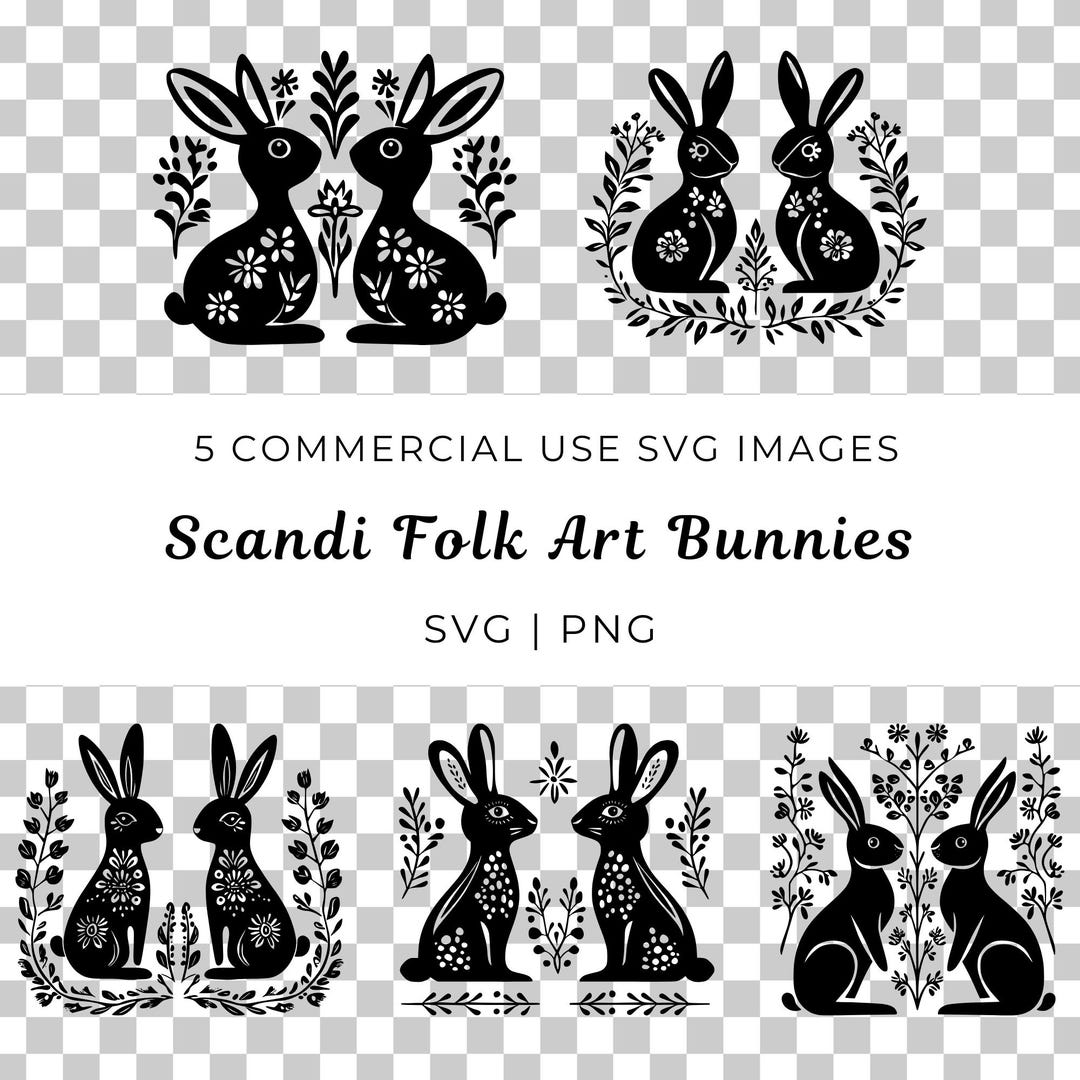 Scandi Folk Art Bunnies Vector, Scandi Rabbit Vector, Cute Bunny Svg ...