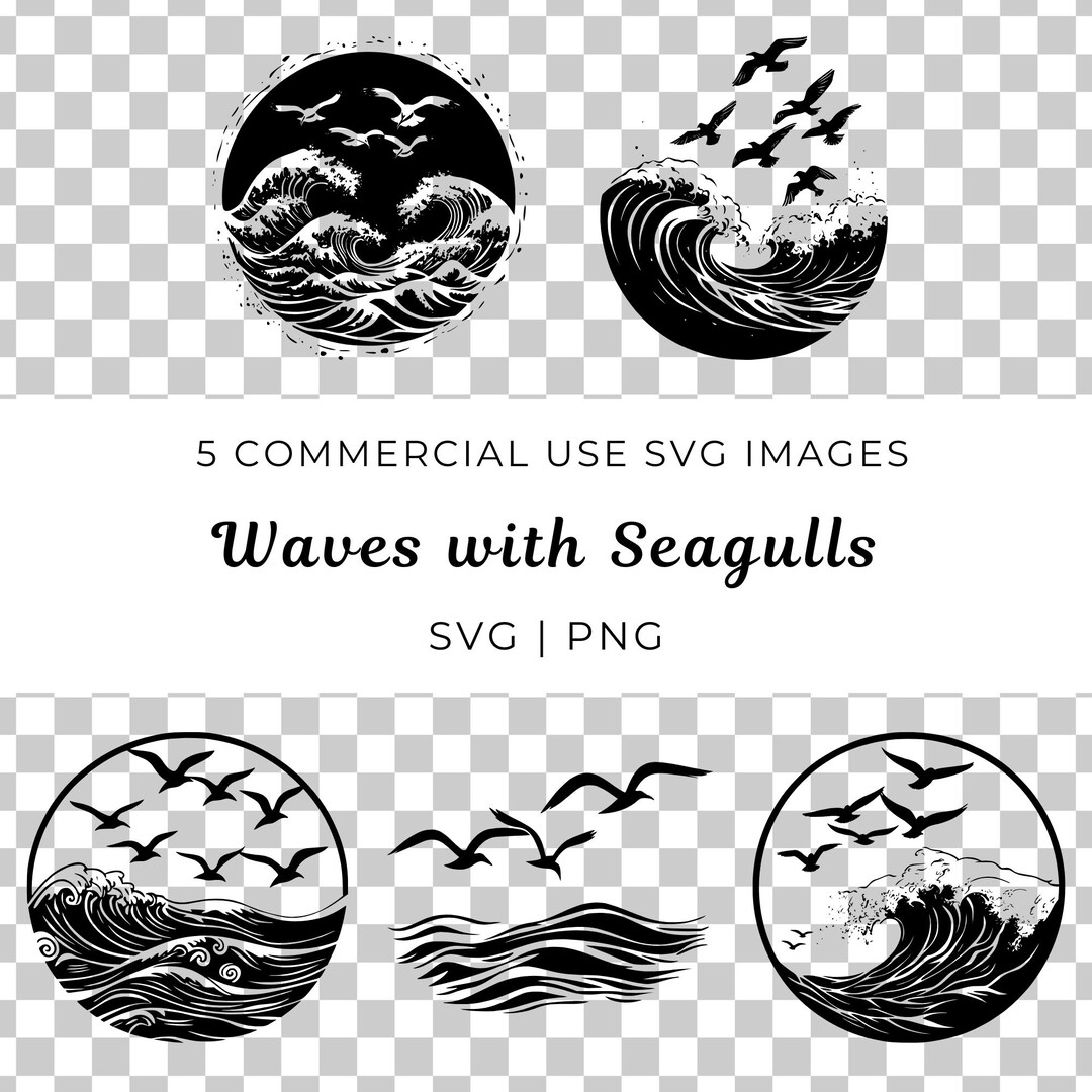 Waves With Seagulls SVG, Ocean Scene Vector (digital Download) - Etsy