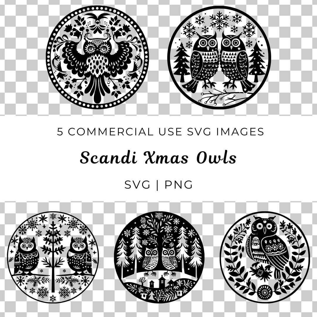 Scandi Christmas Owl SVG Bundle, Folk Art Style (digital Download) - Etsy