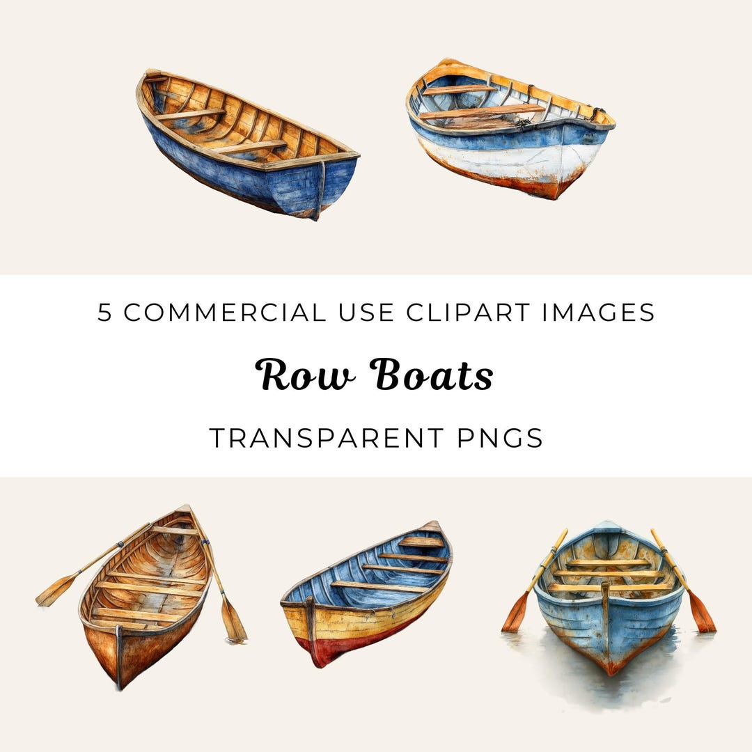 Row Boat Png, Rowing Clipart, Seaside Clipart, Wooden Boat Png, Small ...