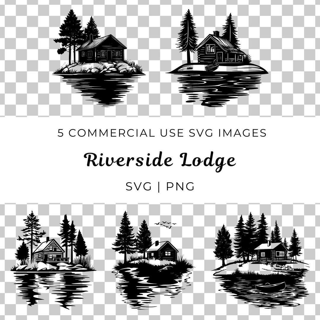 Riverside Cabin Svg, Wooden Lodge Vector, Nature Retreat Svg, River ...
