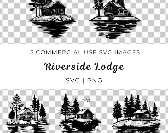 Riverside Cabin SVG, Wooden Lodge Vector, Forest Scene (digital ...