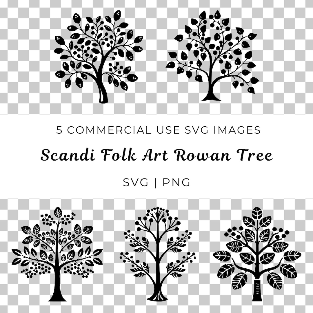Scandi Folk Art Rowan Tree Svg, Folk Art Mountain Ash Vector, Nordic ...