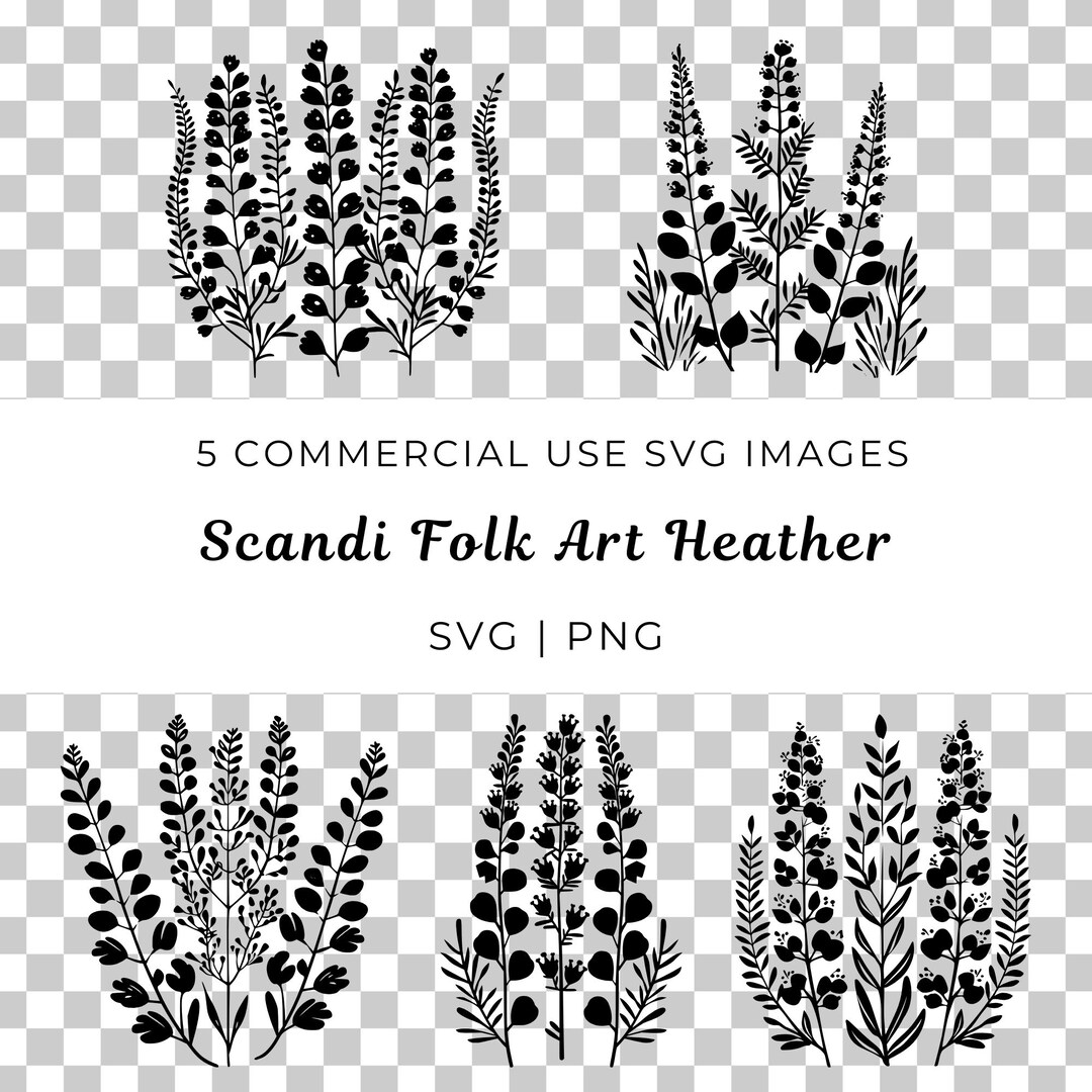 Scandi Folk Art Heather Svg, Wildflower Heather Vector, Boho Heather ...