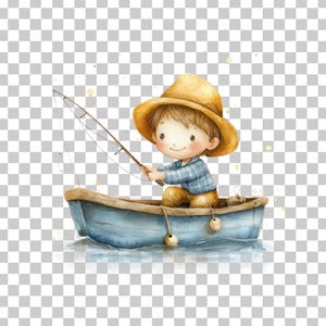 Boy Fishing Clipart, Young Fisherman Png, Cute Fishing Clipart, Summer ...