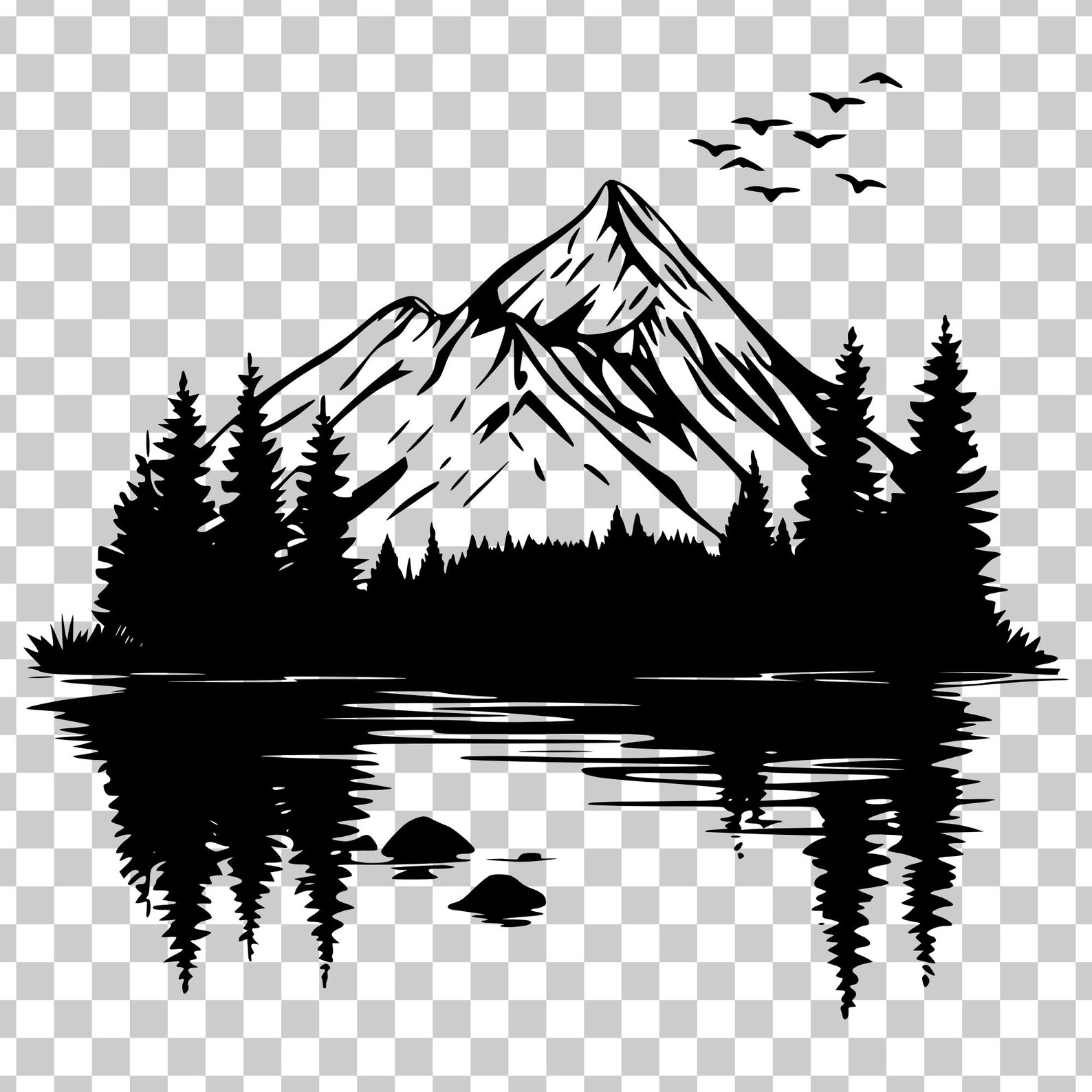 Mountain Landscape Svg, Mountain and Lake Svg, Lake Scene Vector ...