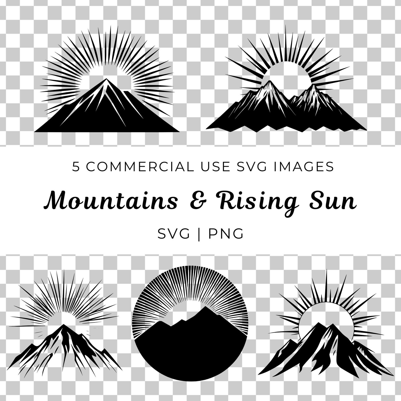Mountain Range Svg, Rising Sun Vector, Sunrise Over Mountains Svg ...