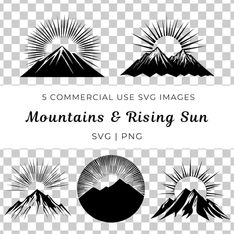 Mountain Range Svg, Rising Sun Vector, Sunrise Over Mountains Svg ...
