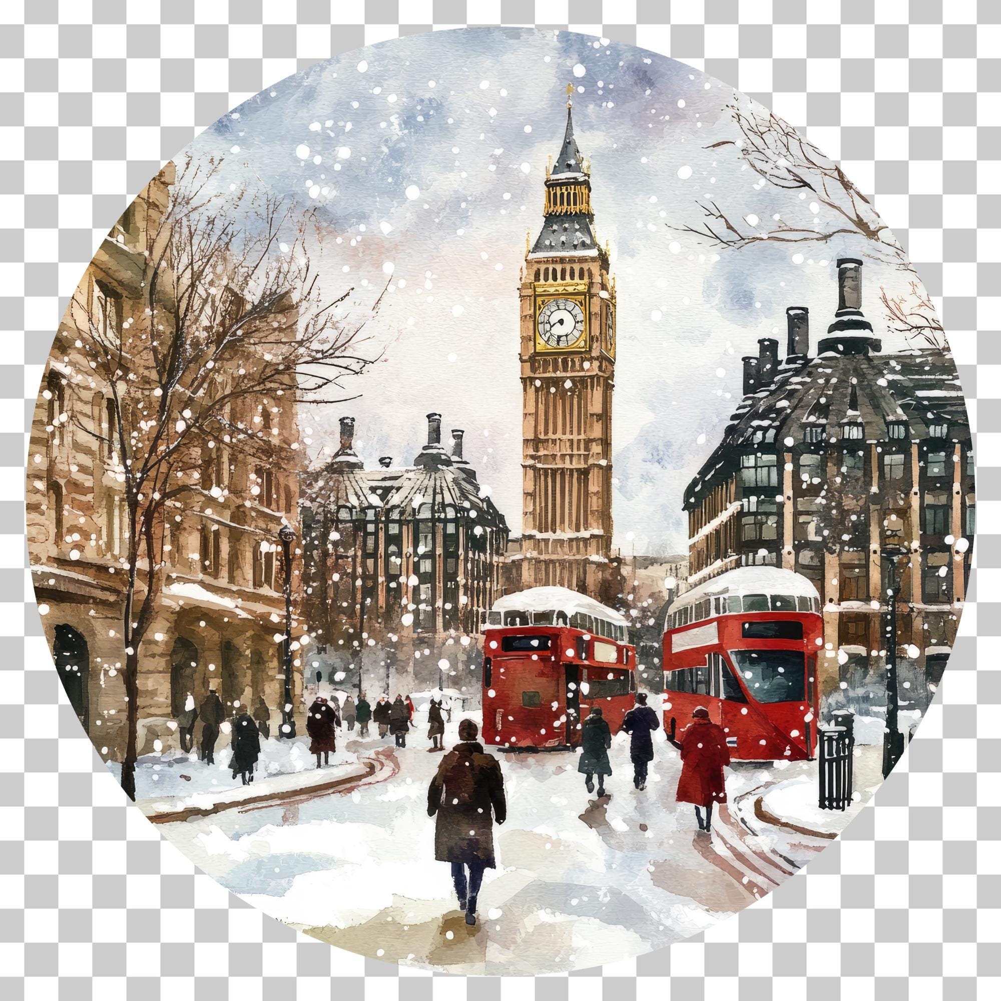 London Winter Scene Clipart, Snowy Cityscape PNG (digital Download) - Etsy