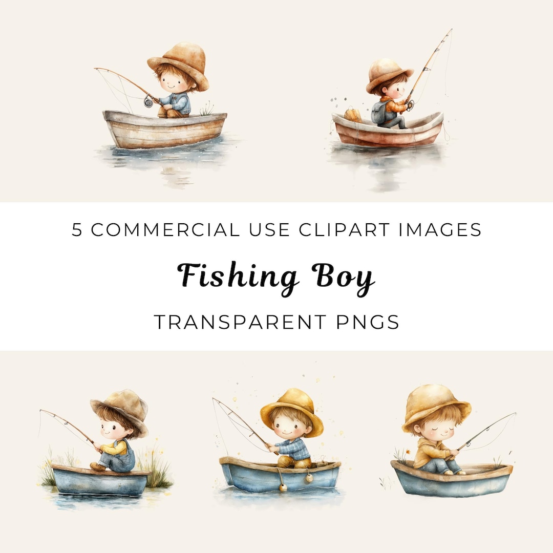 Boy Fishing Clipart, Young Fisherman Png, Cute Fishing Clipart, Summer ...