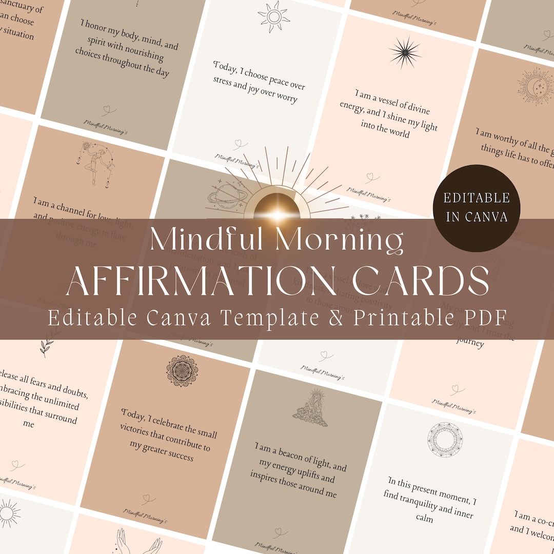 Positive Affirmation Cards, Printable Quotes, Editable Canva Template ...