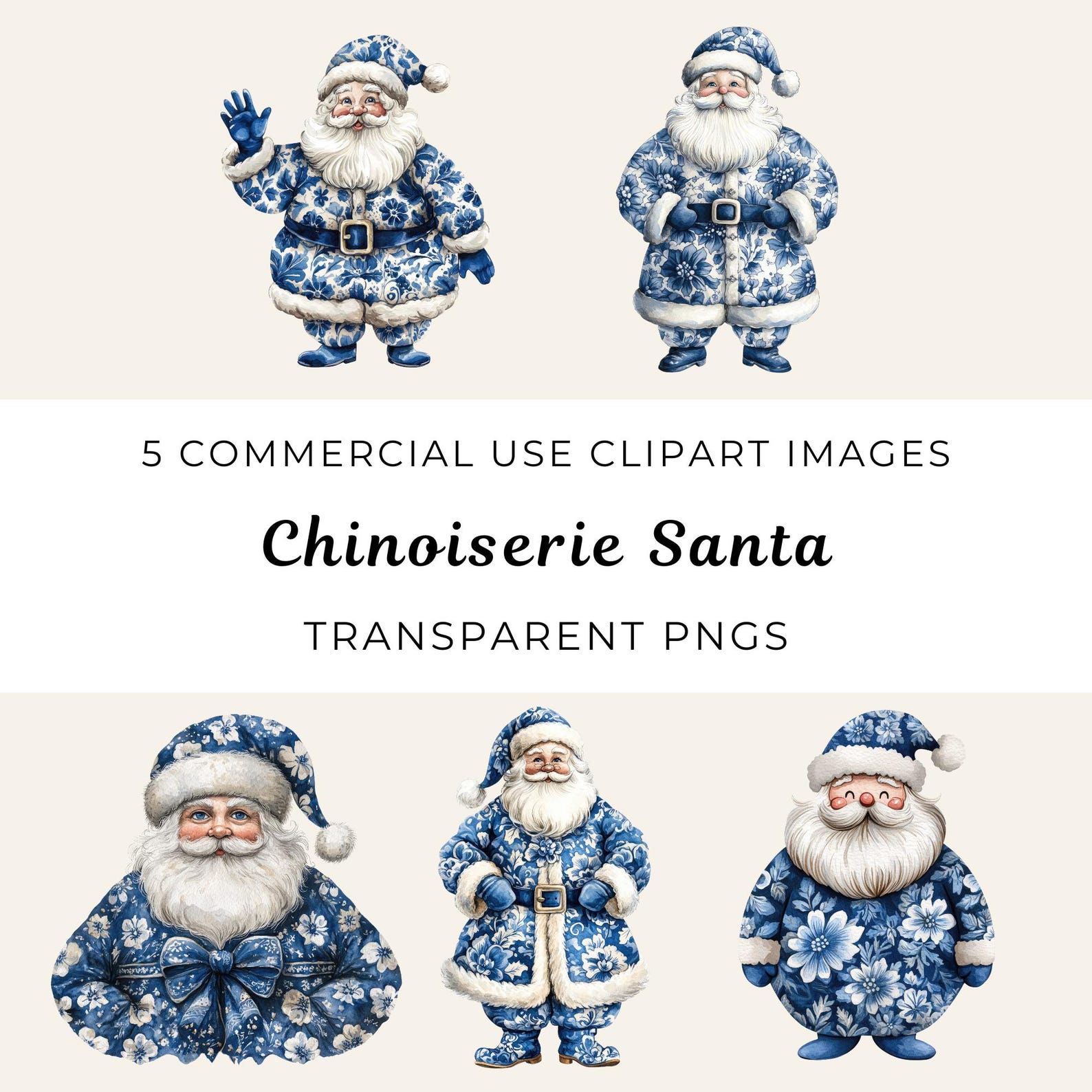 Chinoiserie Santa Png, Blue Toile Xmas, Santa Toile Pattern, Elegant ...