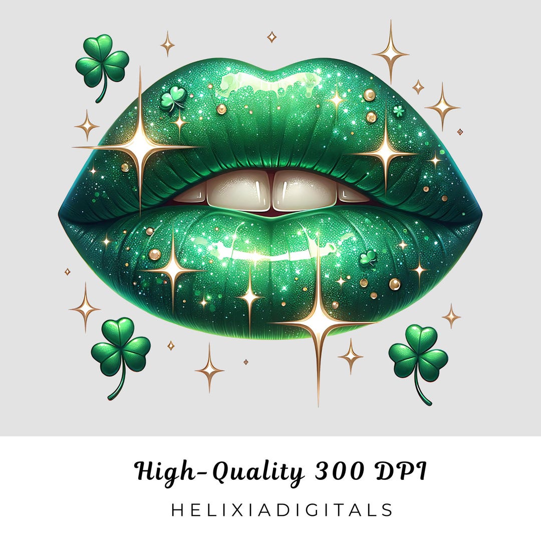 St. Patrick's Day Glitter Lips Png, St Pattys Day Sparkly Shamrock Lip ...