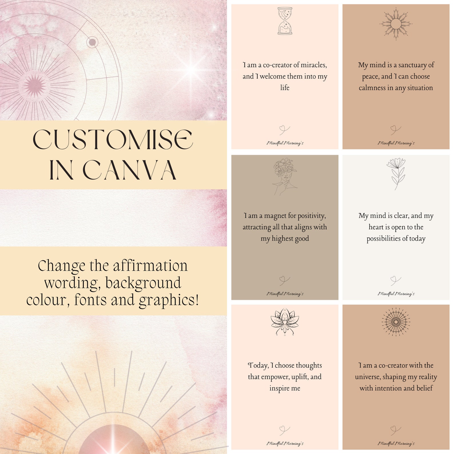 Positive Affirmation Cards, Printable Quotes, Editable Canva Template ...