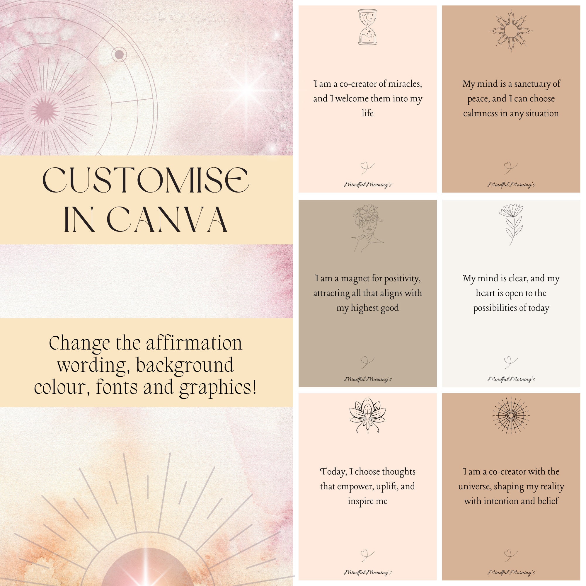 Positive Affirmation Cards, Printable Quotes, Editable Canva Template ...