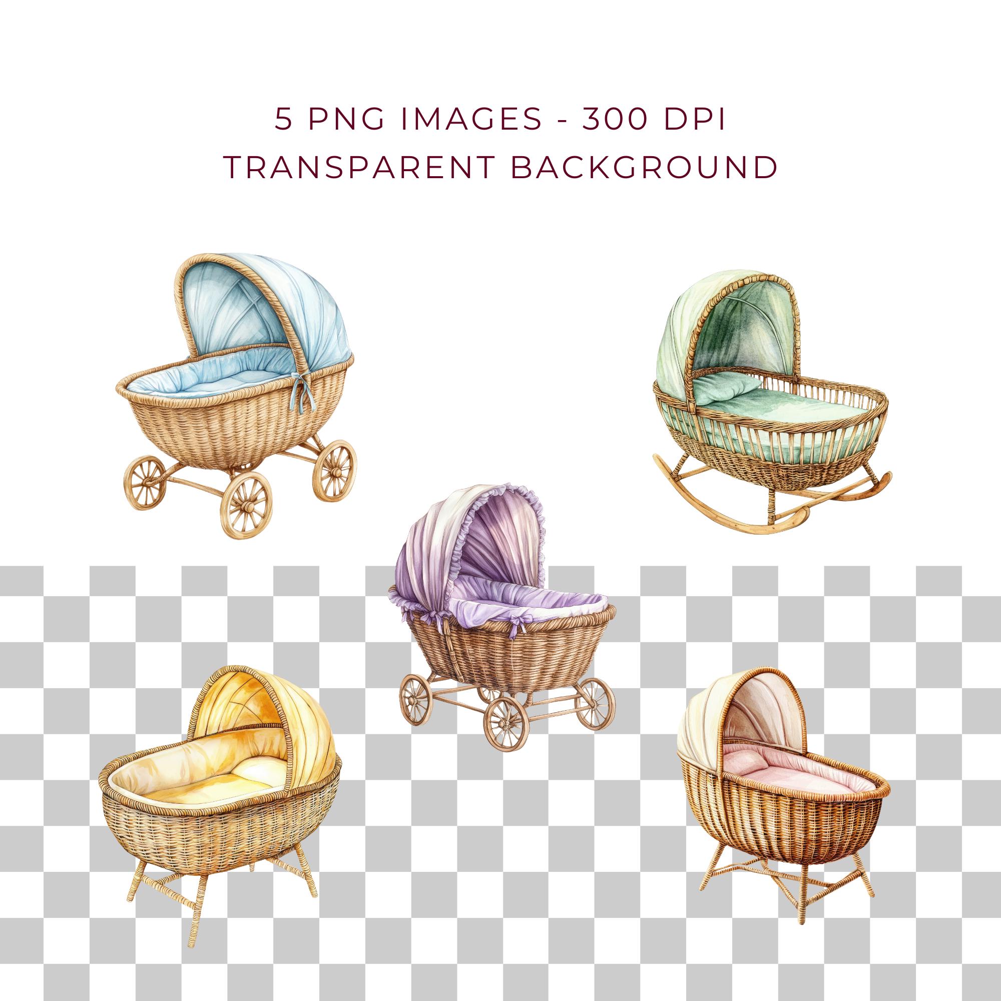 Bassinet Clip Art, Preppy Baby Bassinet Clipart, Baby Shower Decor Png ...