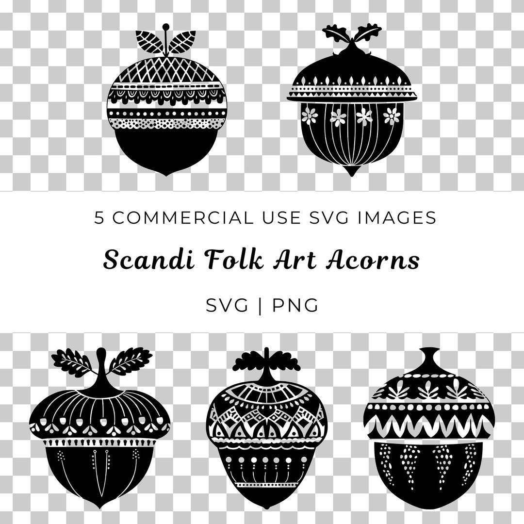 Scandi Folk Art Acorns Svg, Nordic Oak Svg, Rustic Fall Acorn Vector ...