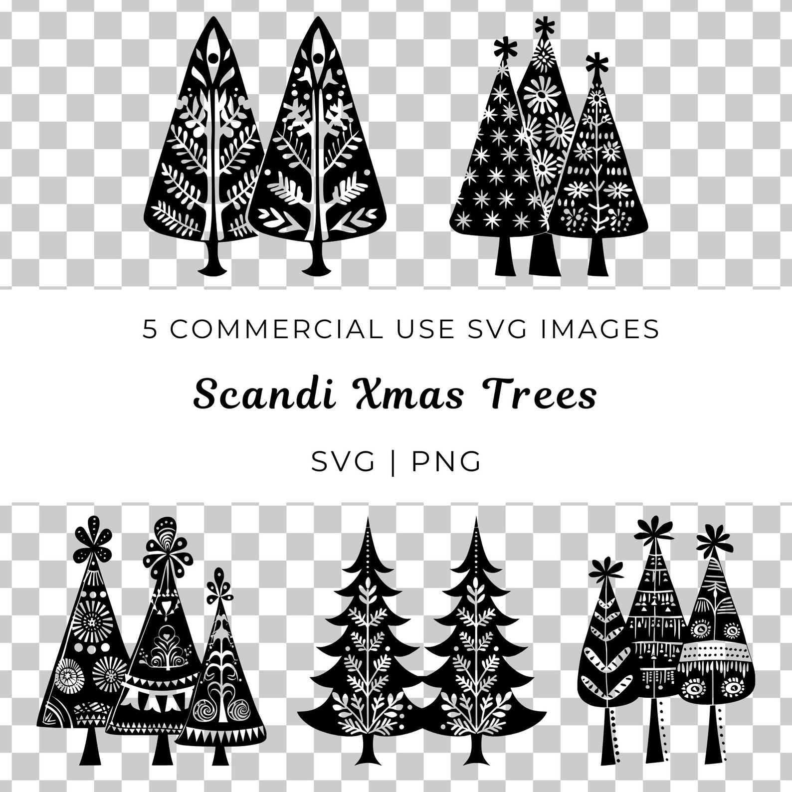 Scandi Folk Art Christmas Trees Svg, Scandinavian Christmas Tree Svg ...