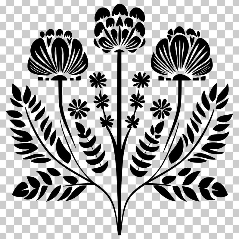 Scandi Folk Art Florals Vector, Scandinavian Design Svg, Folk Art Svg ...
