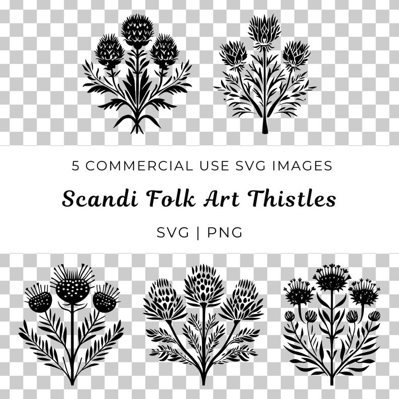 Scandi Folk Art Thistles Vector, Thistle Flower Svg, Folk Art Thistle ...