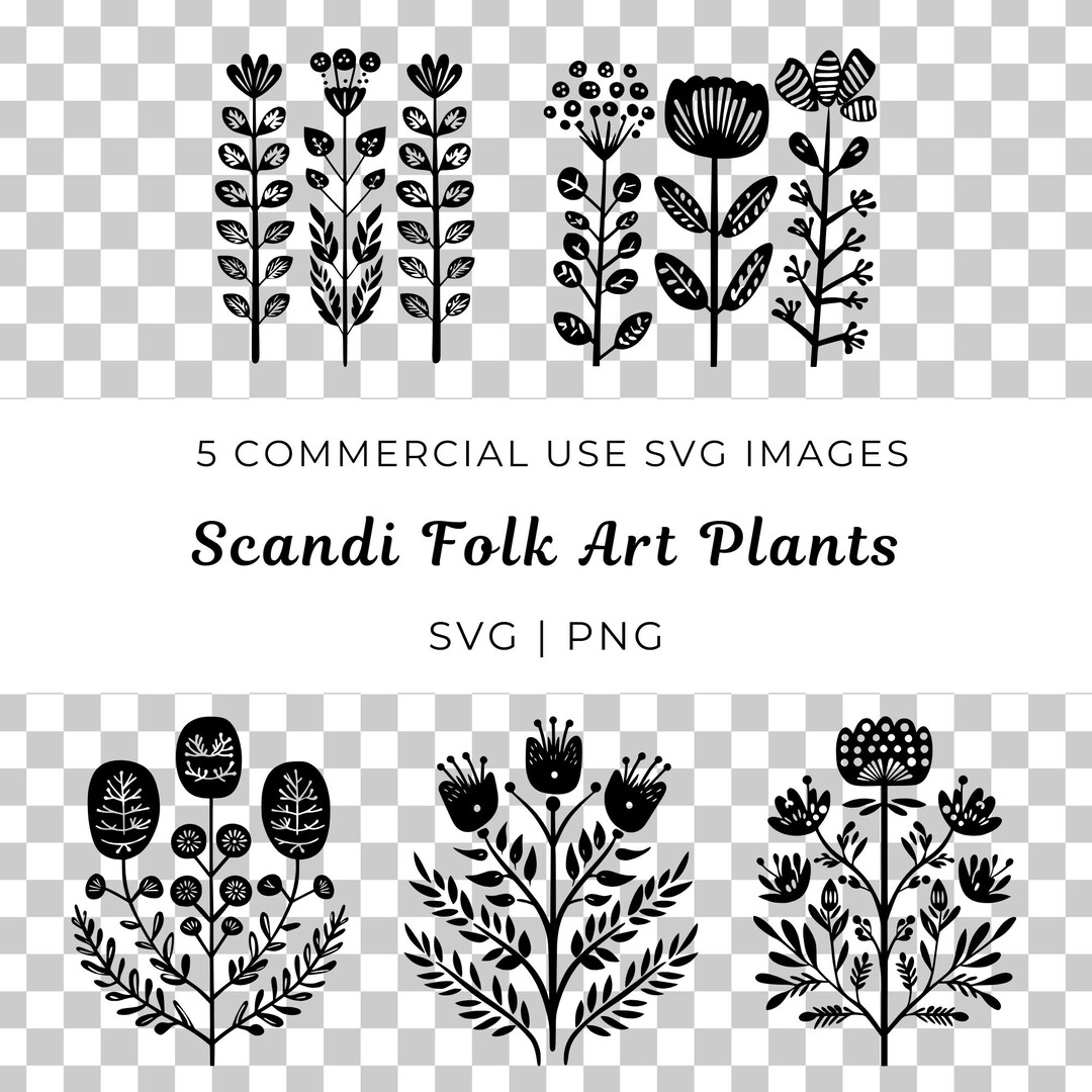 Scandi Folk Art Plants Vector, Scandi Plants Svg, Folk Art Plants ...