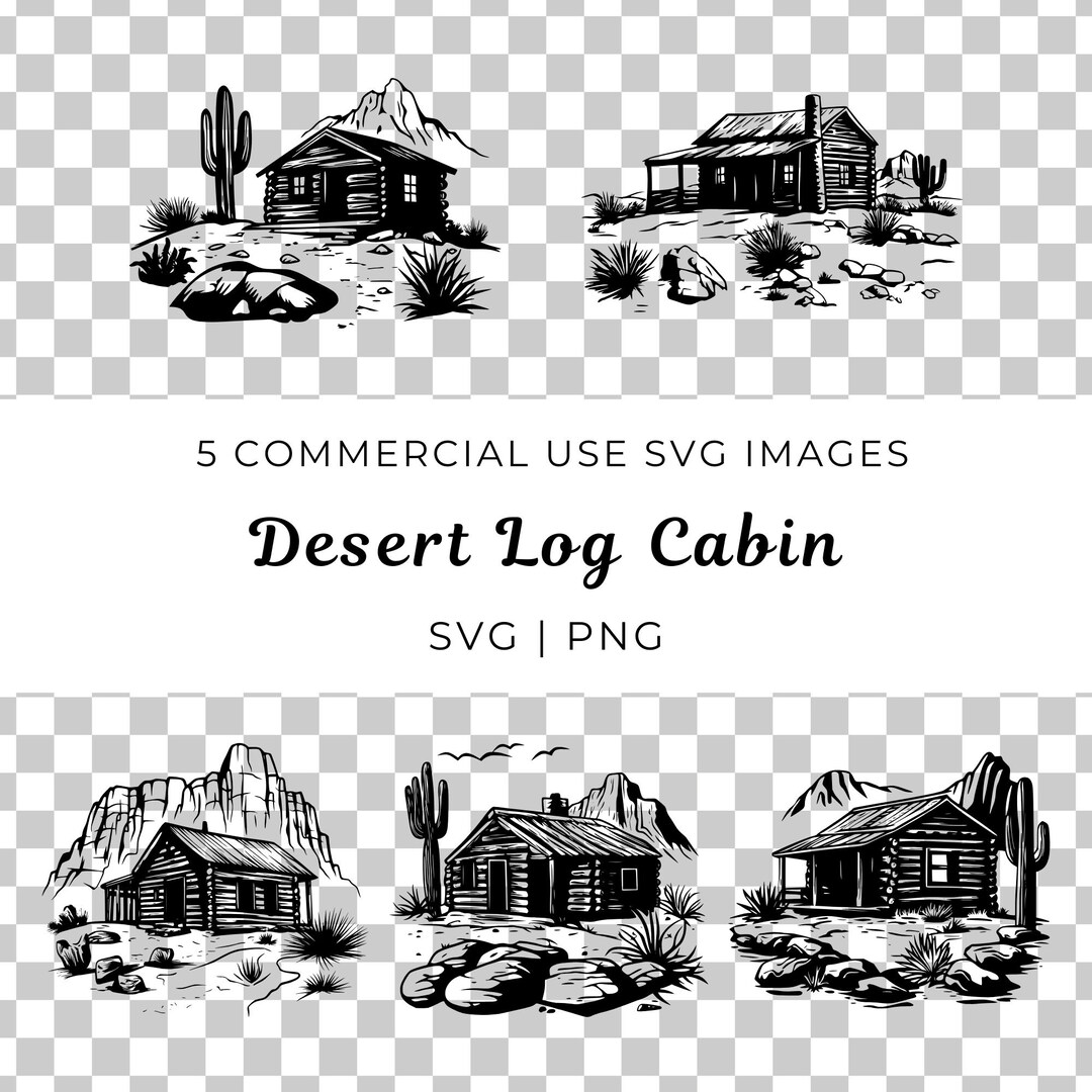 Desert Log Cabin Svg, Desert Scene Svg, Desert Landscape Clipart ...