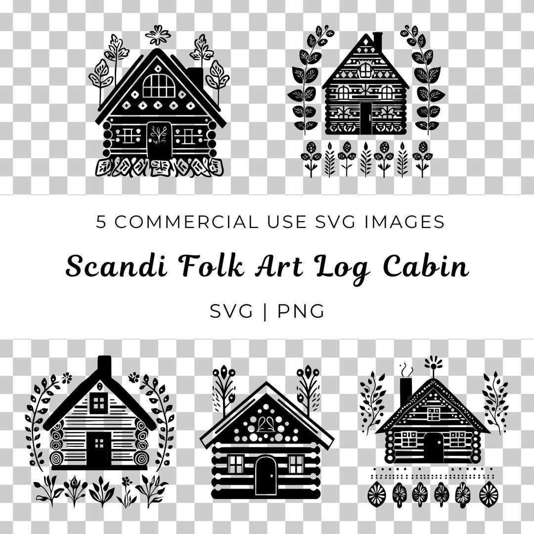 Scandi Folk Art Log Cabin Svg, Rustic Log Cabin Svg, Cozy Woodland ...