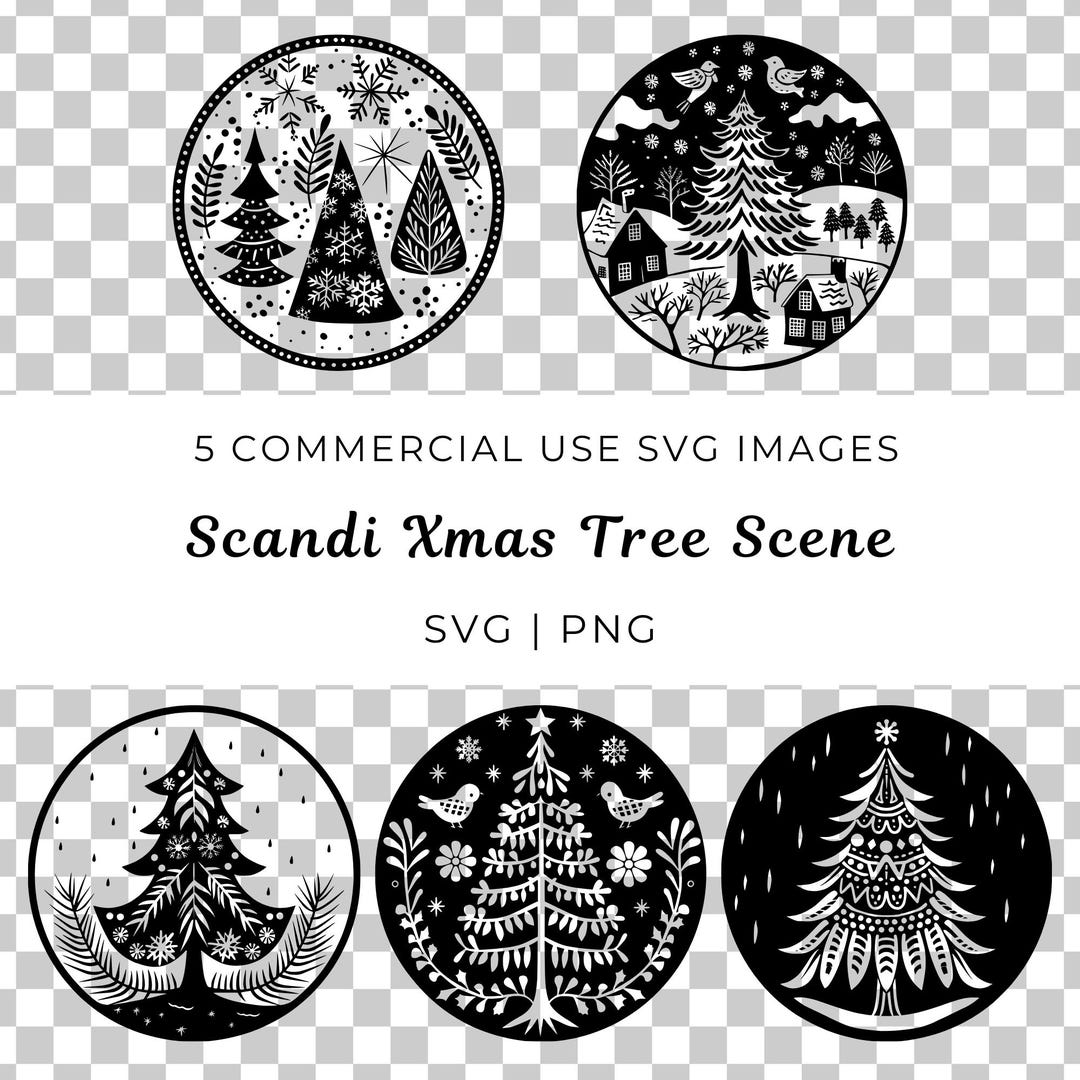 Scandi Folk Art Christmas Tree Scene Svg, Scandinavian Christmas Tree ...
