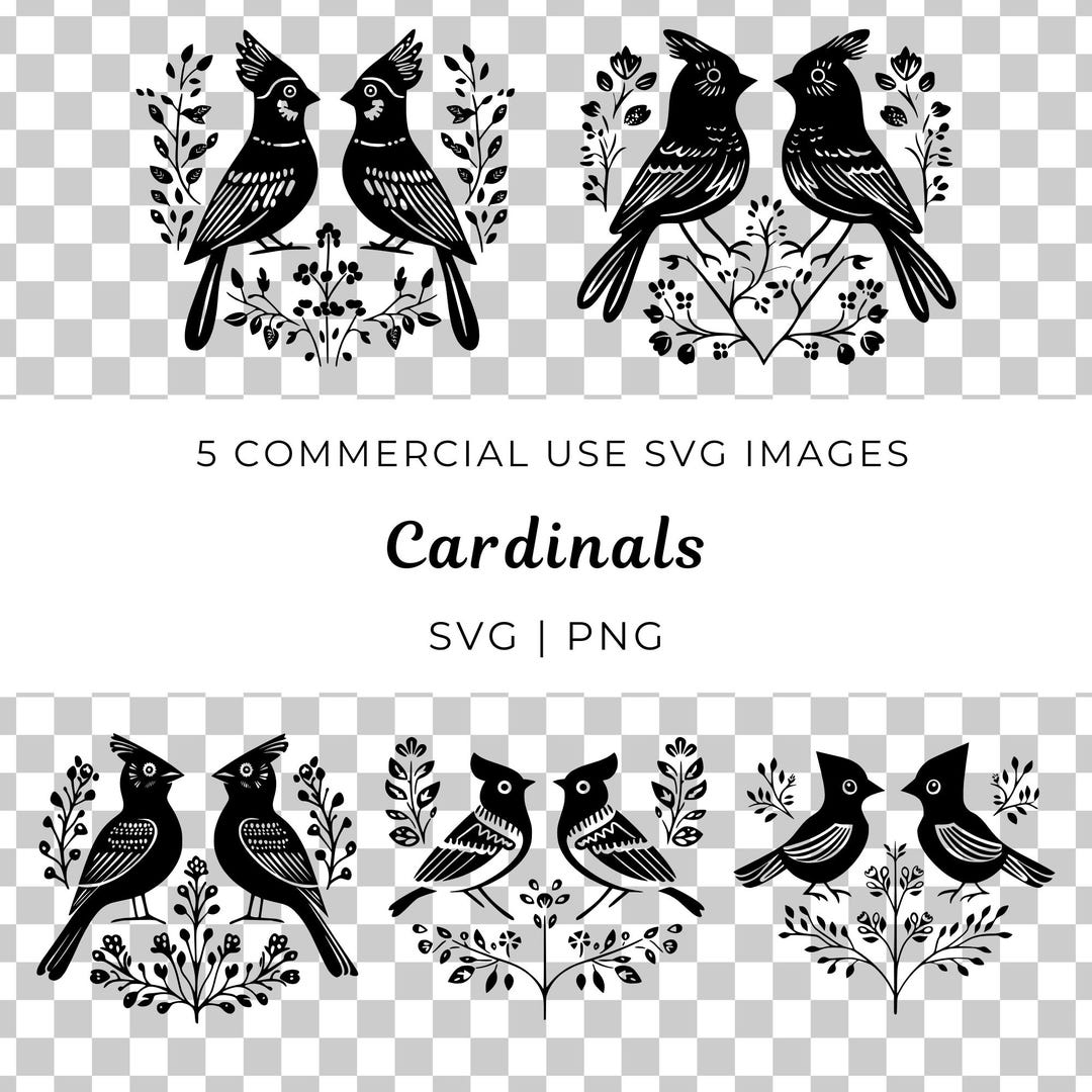 Scandi Cardinal Svg, Folk Art Birds Vector, Nordic Cardinals Svg ...