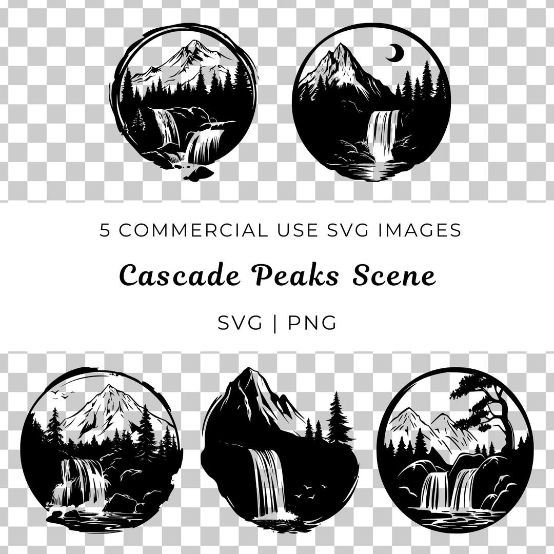 Cascade Peaks Scene Svg, Rocky Mountains Range, Nature Falls SVG Peak ...