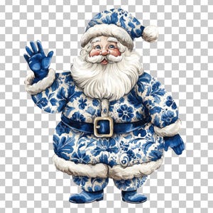 Chinoiserie Santa Png, Blue Toile Xmas, Santa Toile Pattern, Elegant ...
