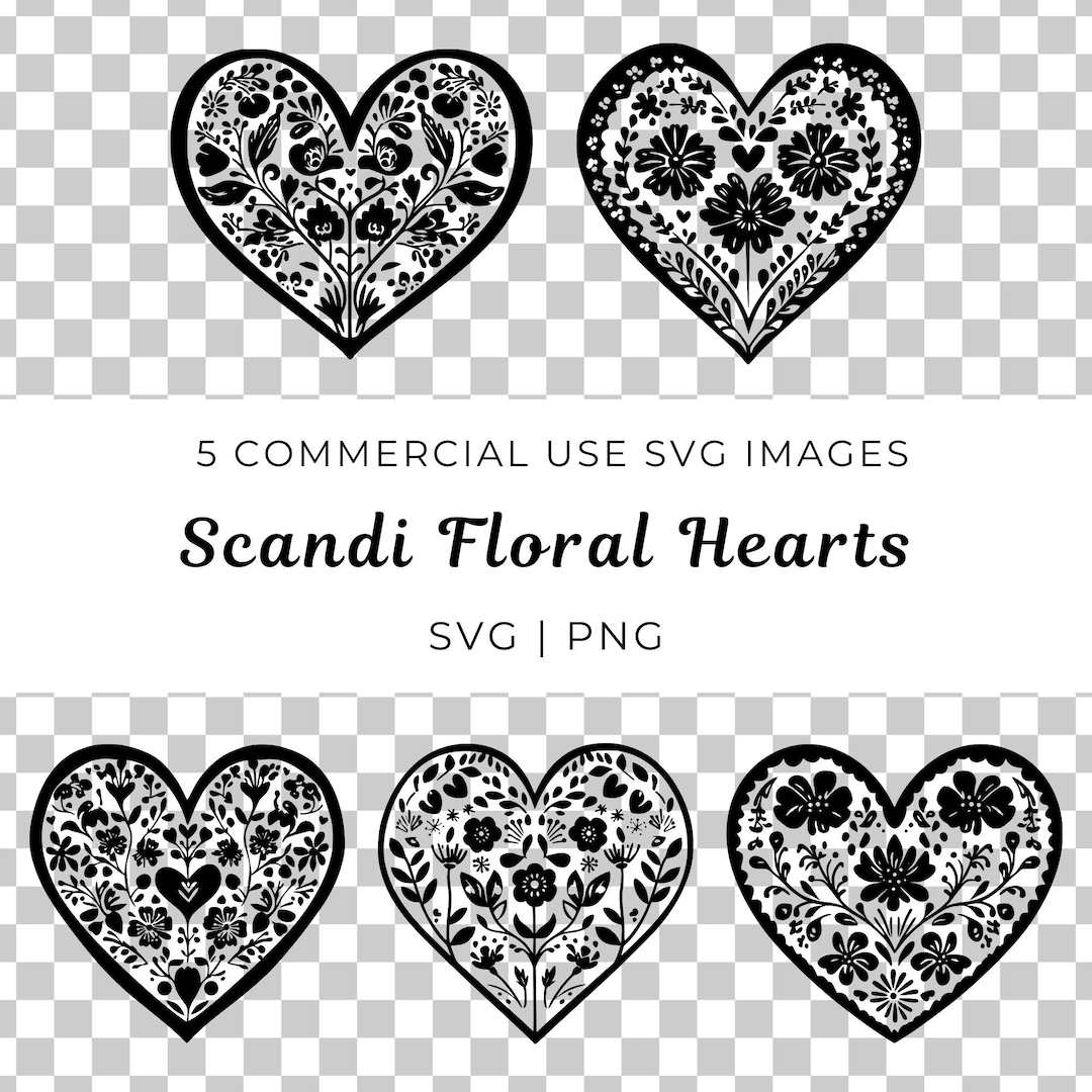 Scandi Folk Art Heart Svg, Scandinavian Floral Vector, Folk Art Heart ...