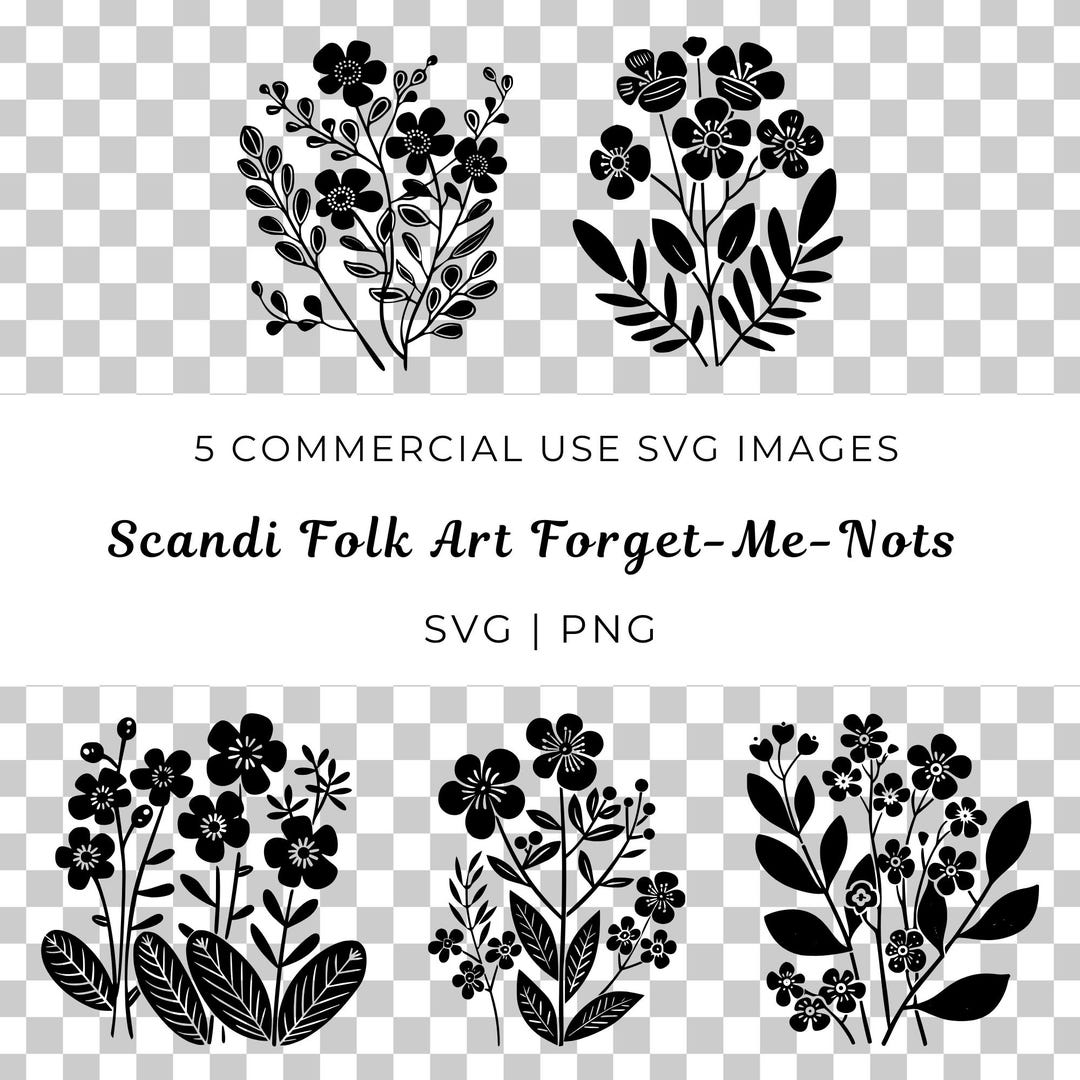 Scandi Folk Art Forget-me-nots Svg, Swedish Folk Flowers Vector, Nature ...