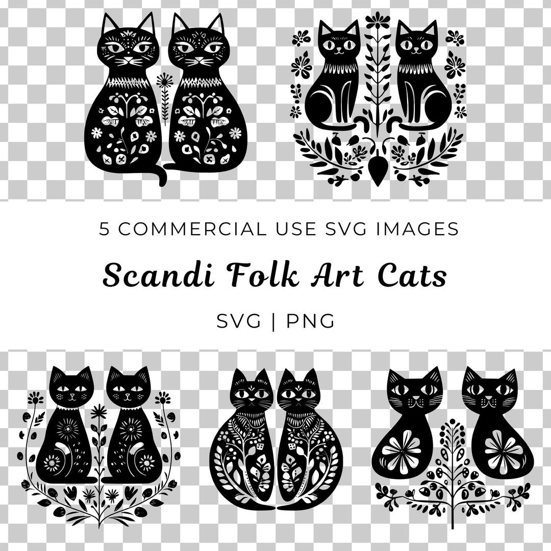 Scandi Folk Art Cat SVG Clipart (digital Download) - Etsy