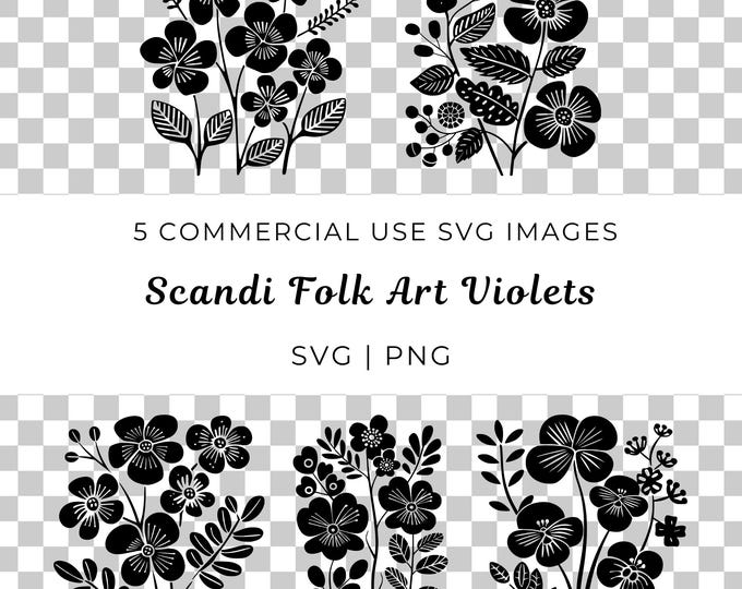 Modern Folk Art SVG Bundle. Scandinavian Flowers Mid-century Boho ...