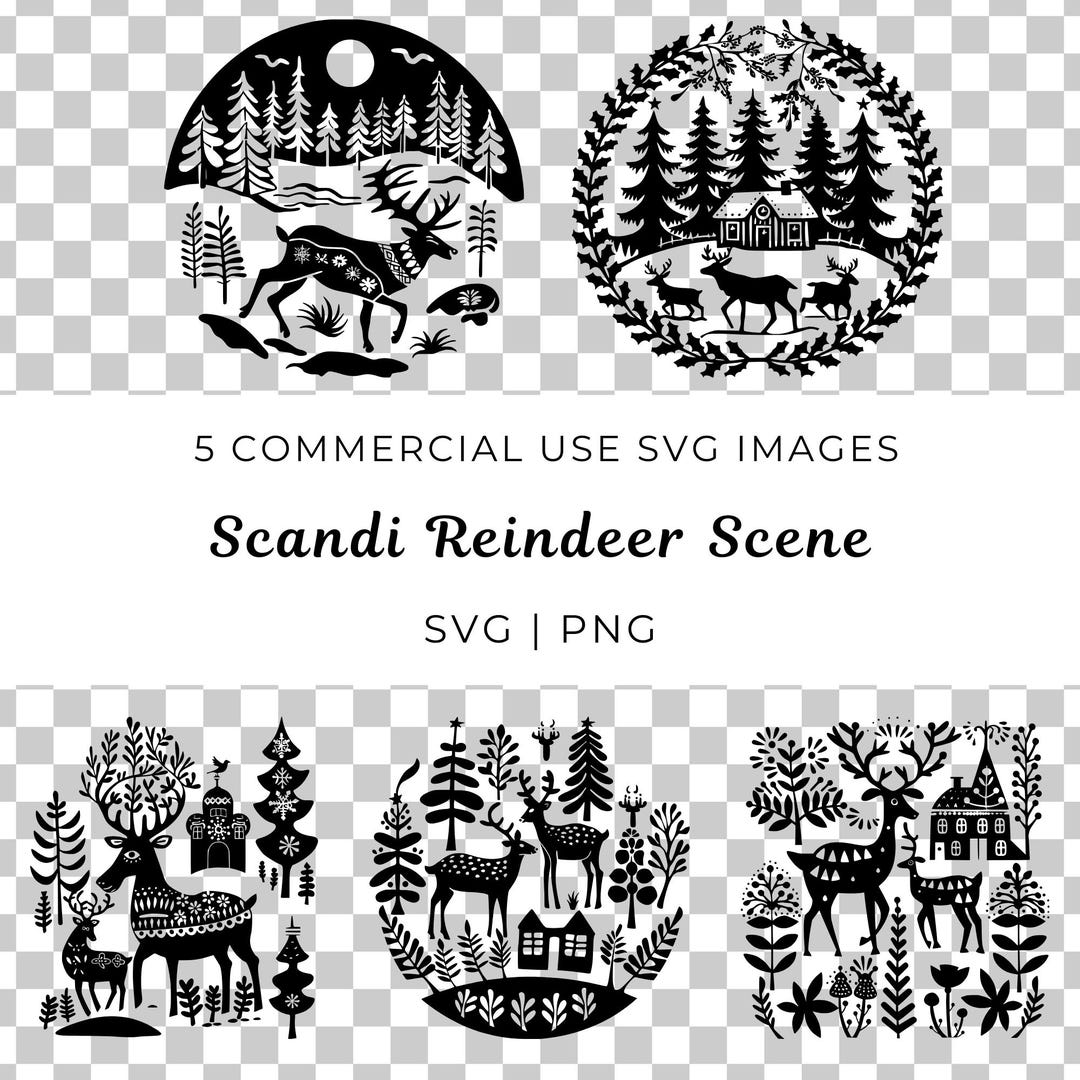 Scandi Folk Art Reindeer SVG, Christmas Nordic PNG (digital Download ...