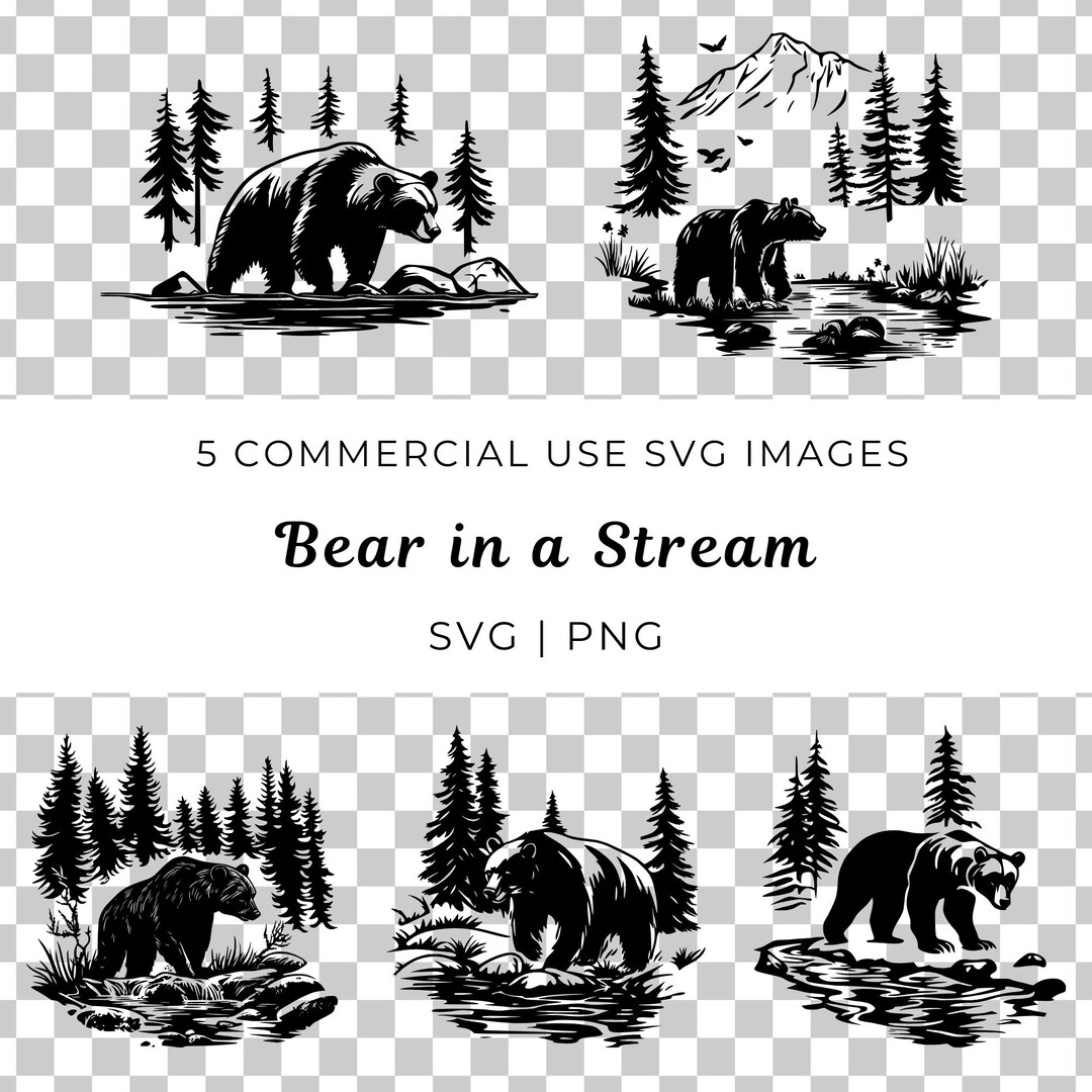 Bear in a Stream Svg, Forest Bear Vector, Forest Animals Svg, River ...