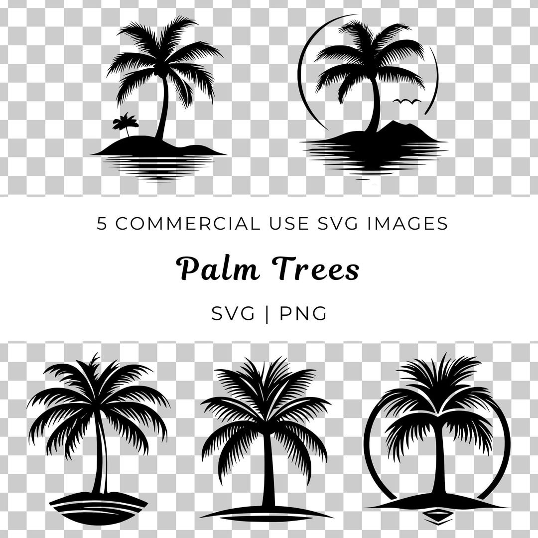 Tropical Palm Tree Vector, Coastal Island SVG, PNG (digital Download ...