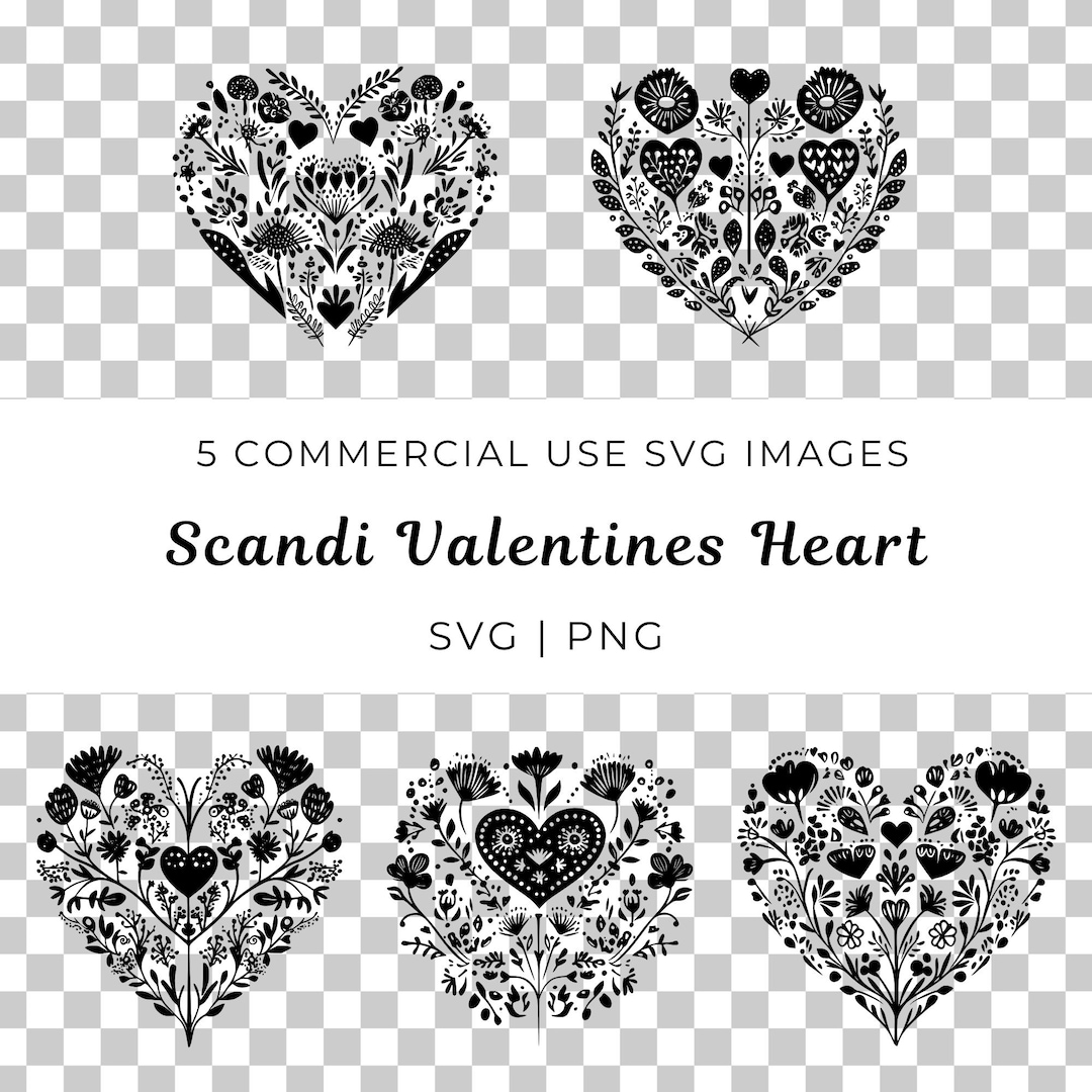 Scandi Folk Art Valentines Heart Svg, Cute Love Heart Vector, Love ...