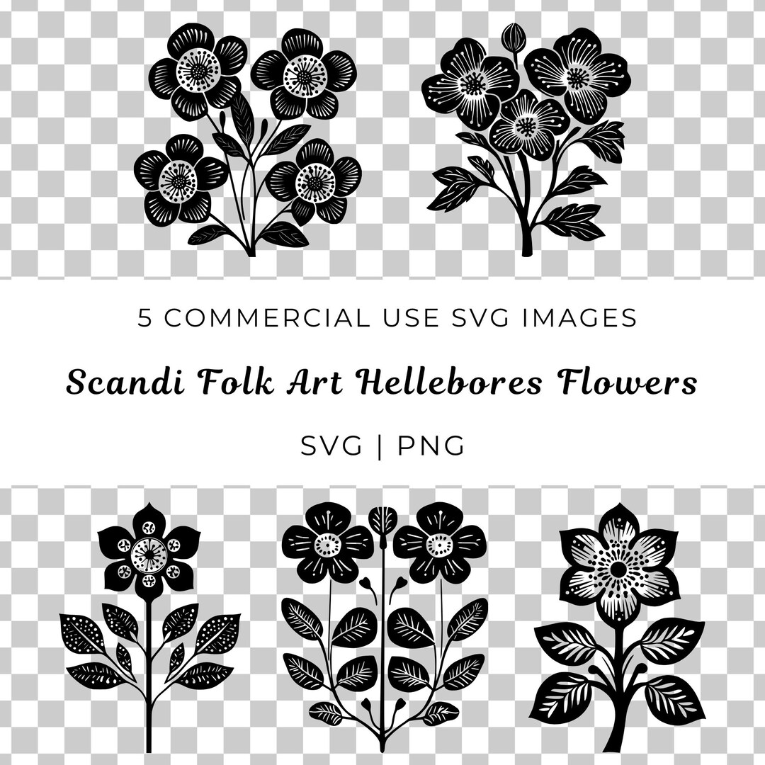 Hellebores Flower SVG, Scandi Folk Art Clipart (digital Download) - Etsy