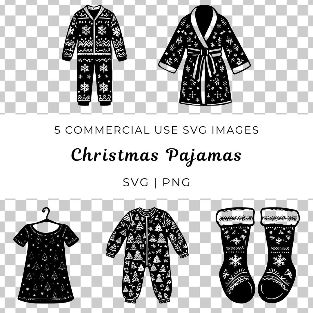Christmas Pajama Clipart, Retro Pjs, Family Sleepwear SVG PNG (digital ...
