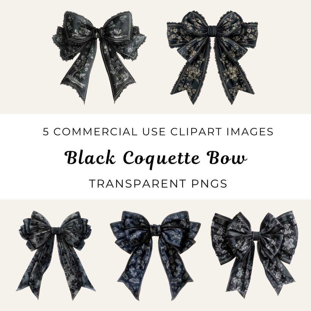 Black Coquette Bow Clipart, Elegant Bow Png, Feminine Bow Png Pack ...