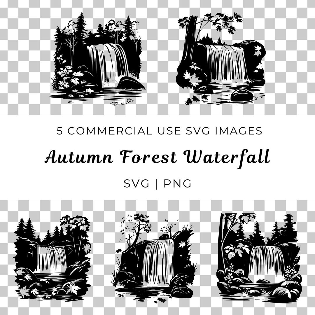 Autumn Forest Waterfall Svg, Woodland Waterfall Vector, Enchanted ...