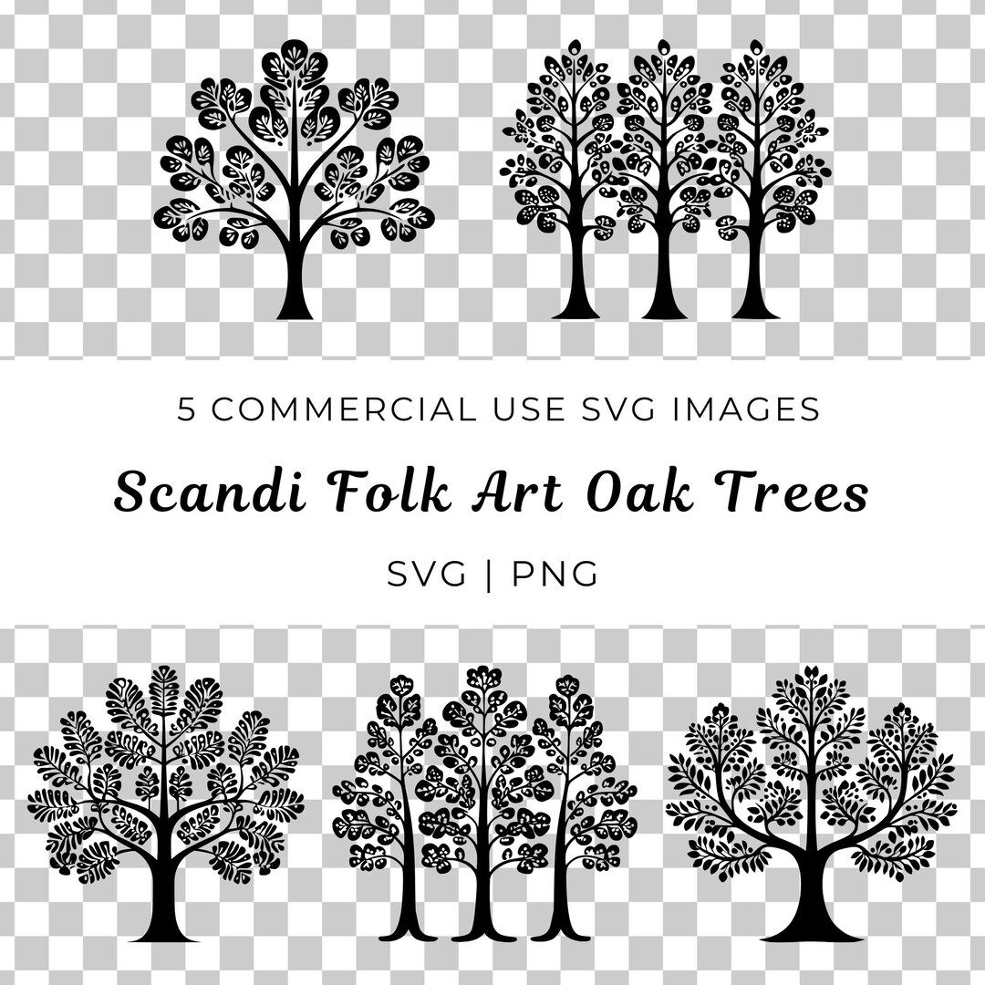 Scandi Folk Art Oak Tree Svg, Scandinavian Tree Vector, Rustic Woodland ...