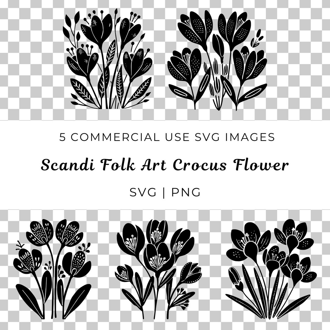 Scandi Folk Art Crocus Flowers Svg, Nordic Autumn Crocus Svg, Crocus ...