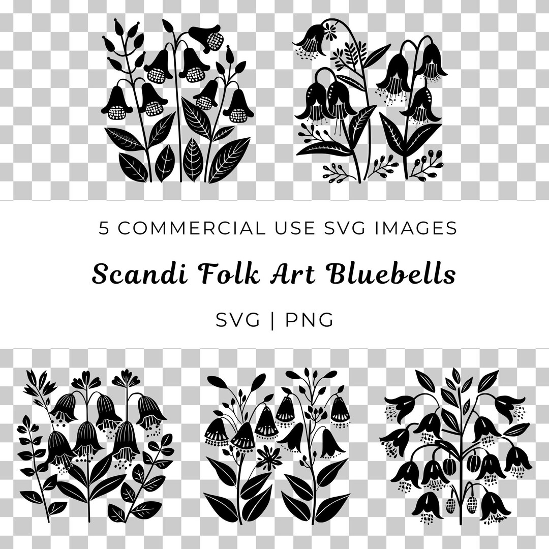 Scandi Folk Art Bluebells Svg, Bluebell Flower Svg, Scandinavian Flower ...