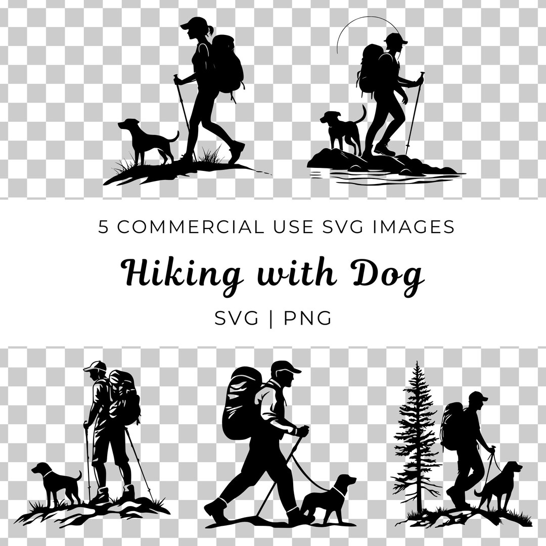 Hiking With Dog Svg, Dog Adventure Svg, Outdoor Dog Vector, Mountain ...