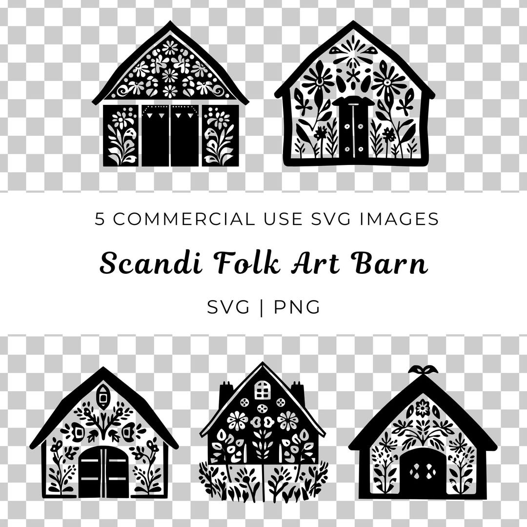 Scandi Folk Art Barn Svg, Floral Barn Vector, Rustic Farmhouse Vector ...
